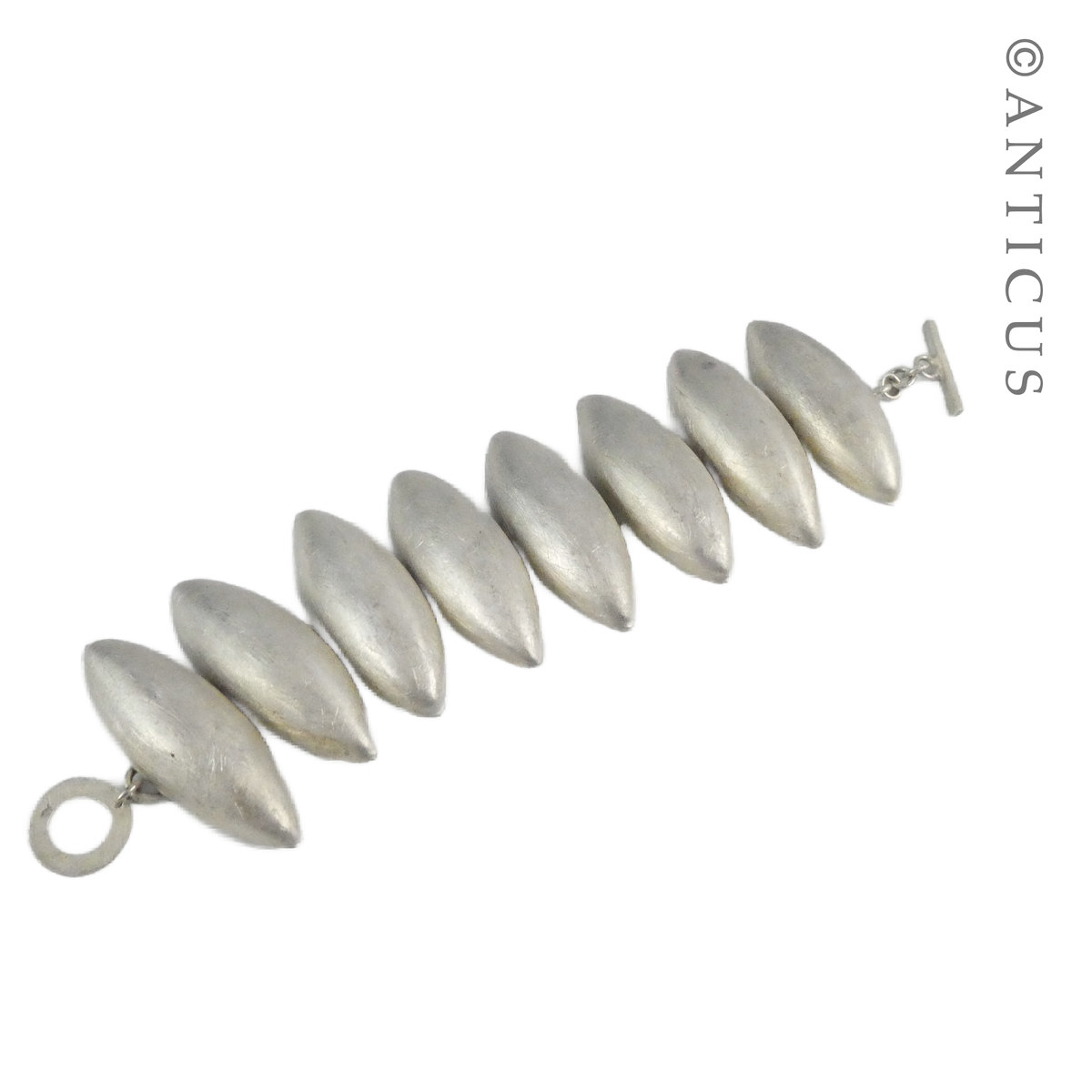 Brushed Silver Bracelet, Navette-Shaped Links. – Anticus Antiques